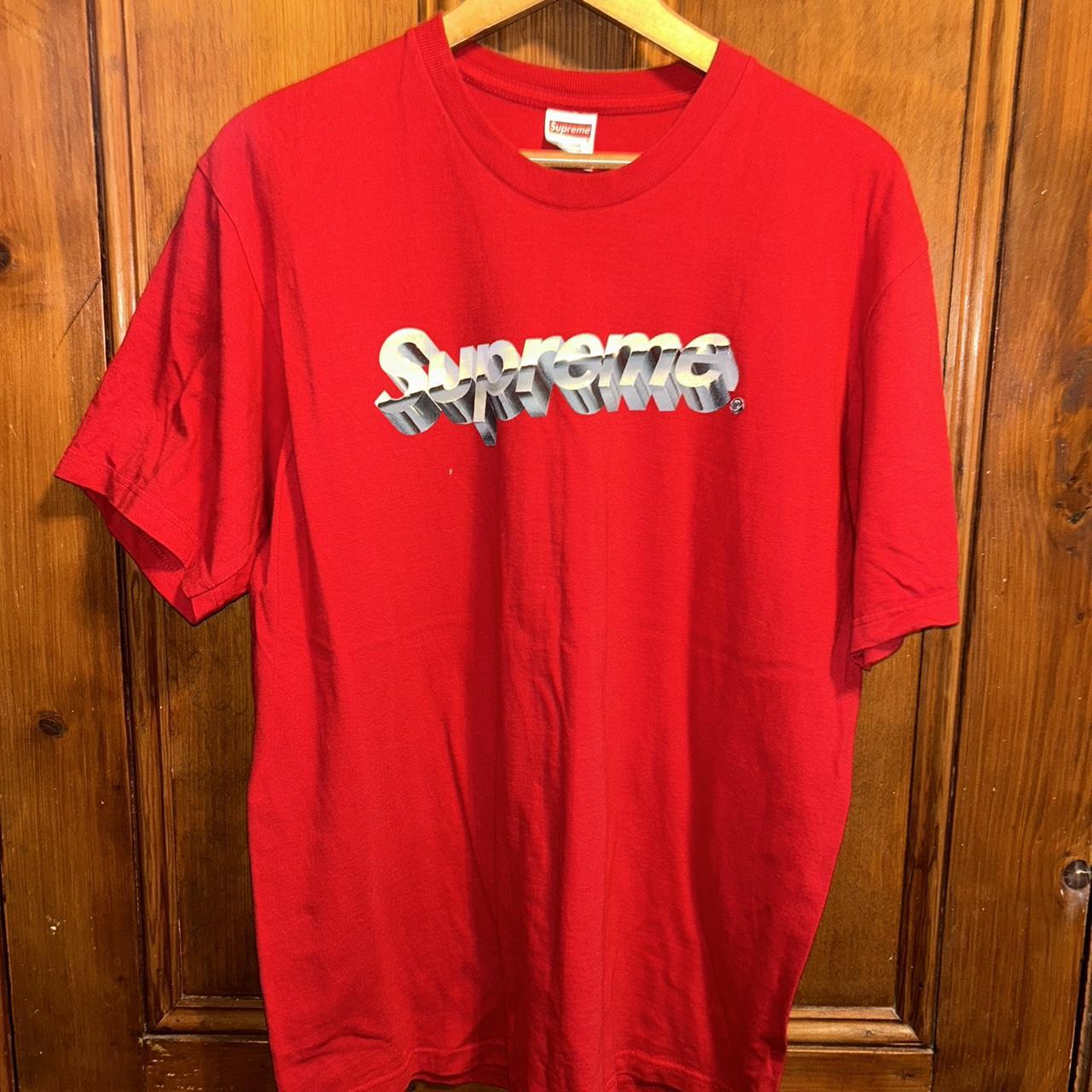Supreme chrome logo spell out Red Size M V good... - Depop