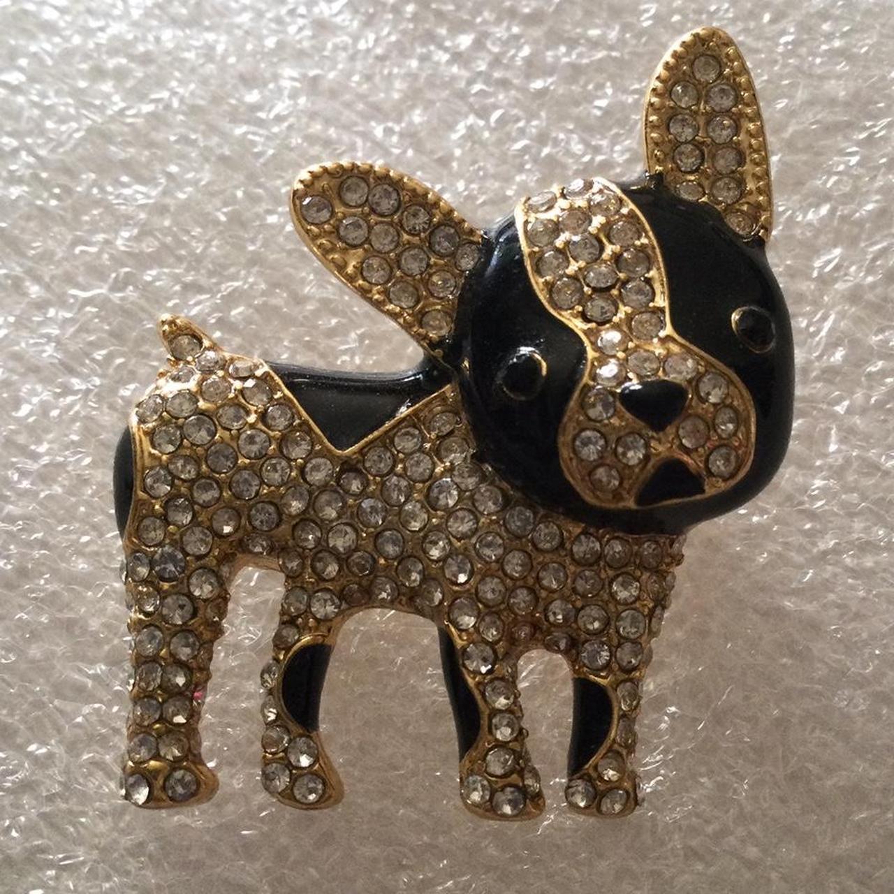 Rhinestone Frenchie pin. French bulldog in gold... - Depop