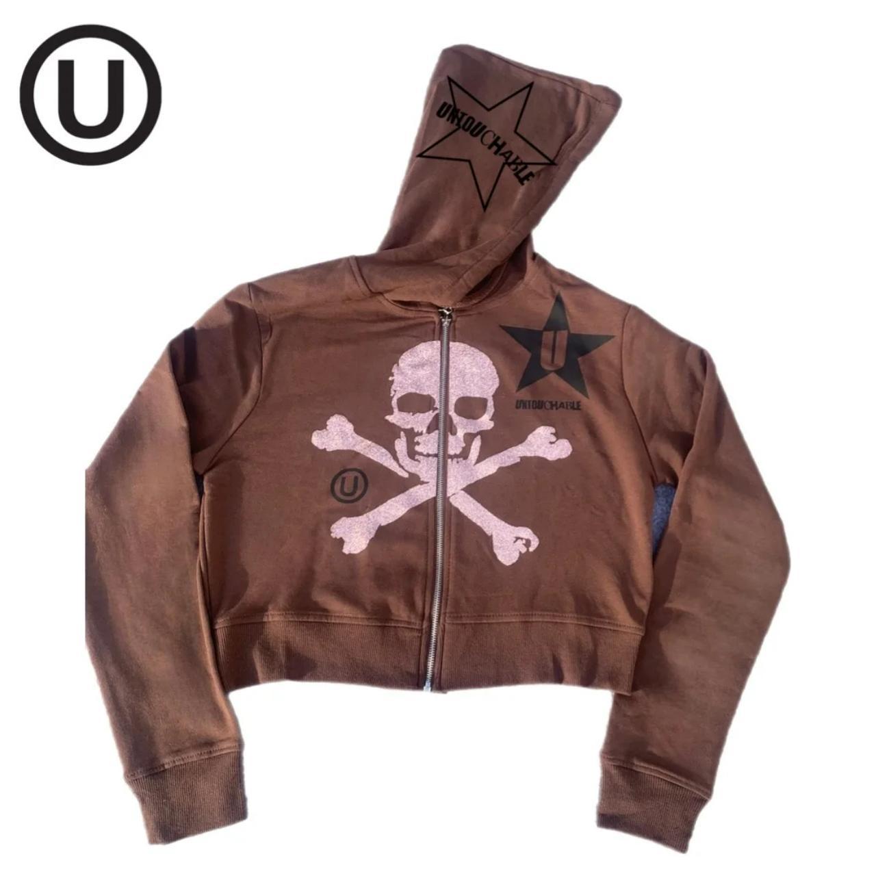 CROPPED SKULL ZIP UP - Glitter skeleton print along... - Depop