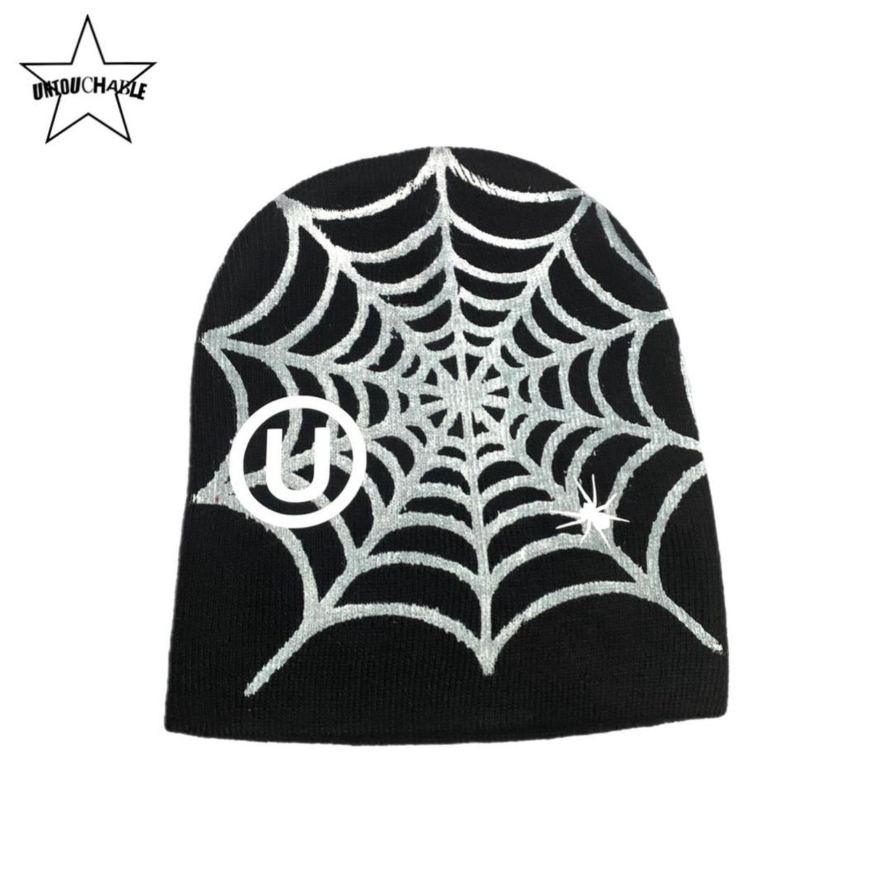 Black spider web beanie - front print only -... - Depop
