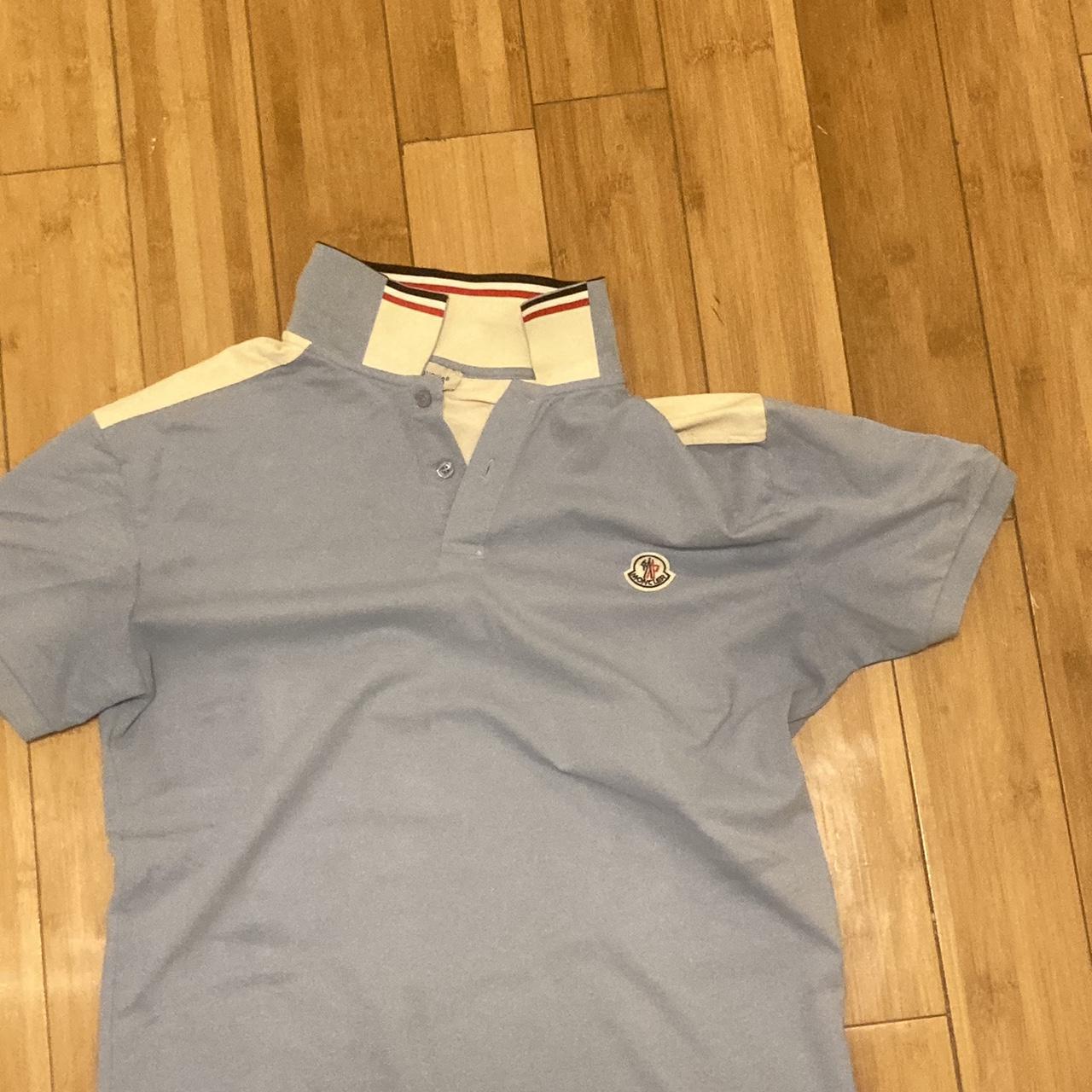 Moncler blue polo Moncler powder blue polo Moncler... - Depop