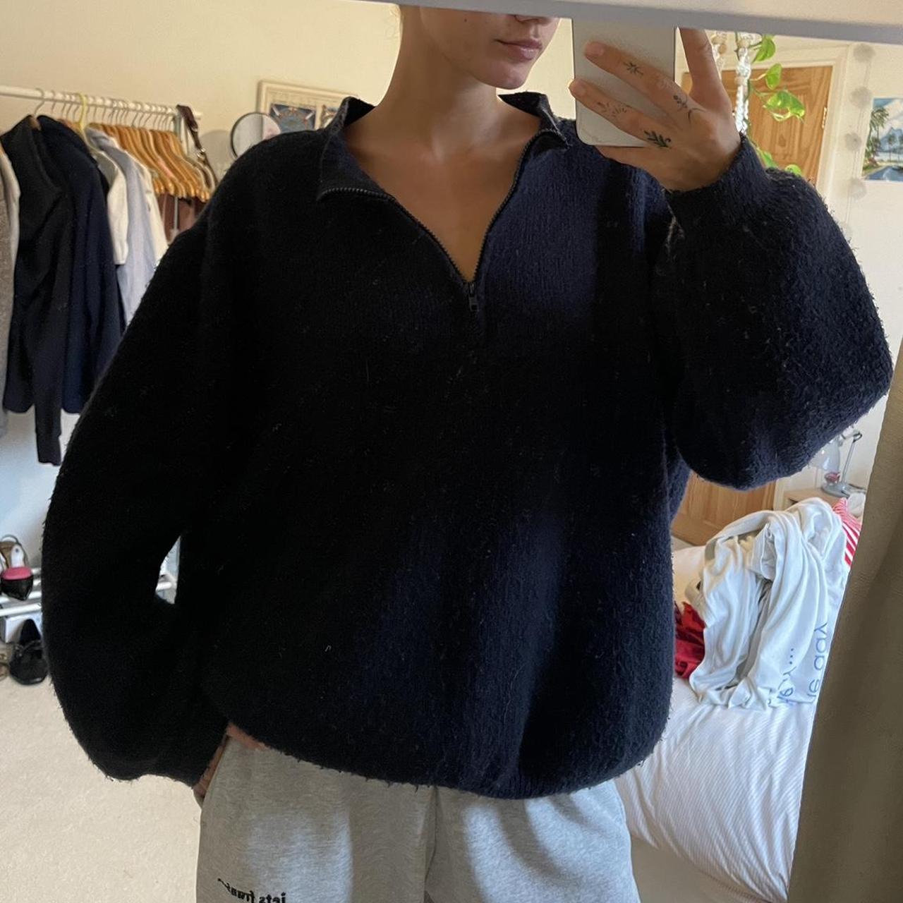 Sisters & seeker navy wool half zip oversized... - Depop