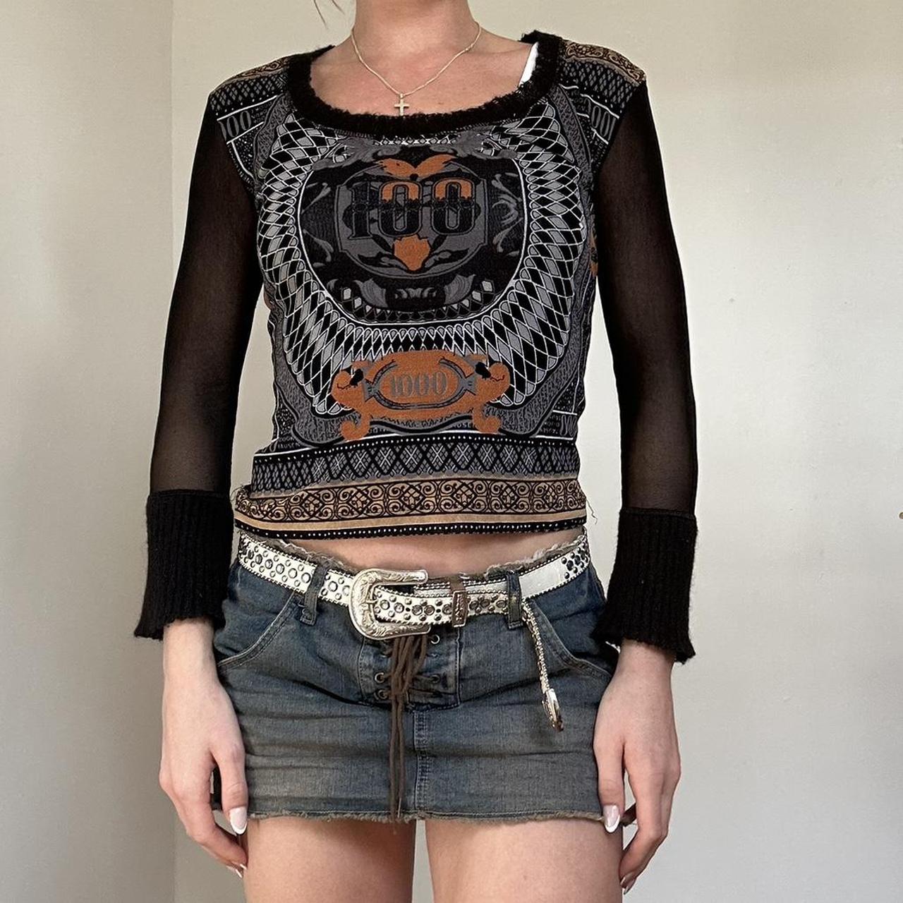 Vintage 90s mesh top with crochet sleeves //... - Depop