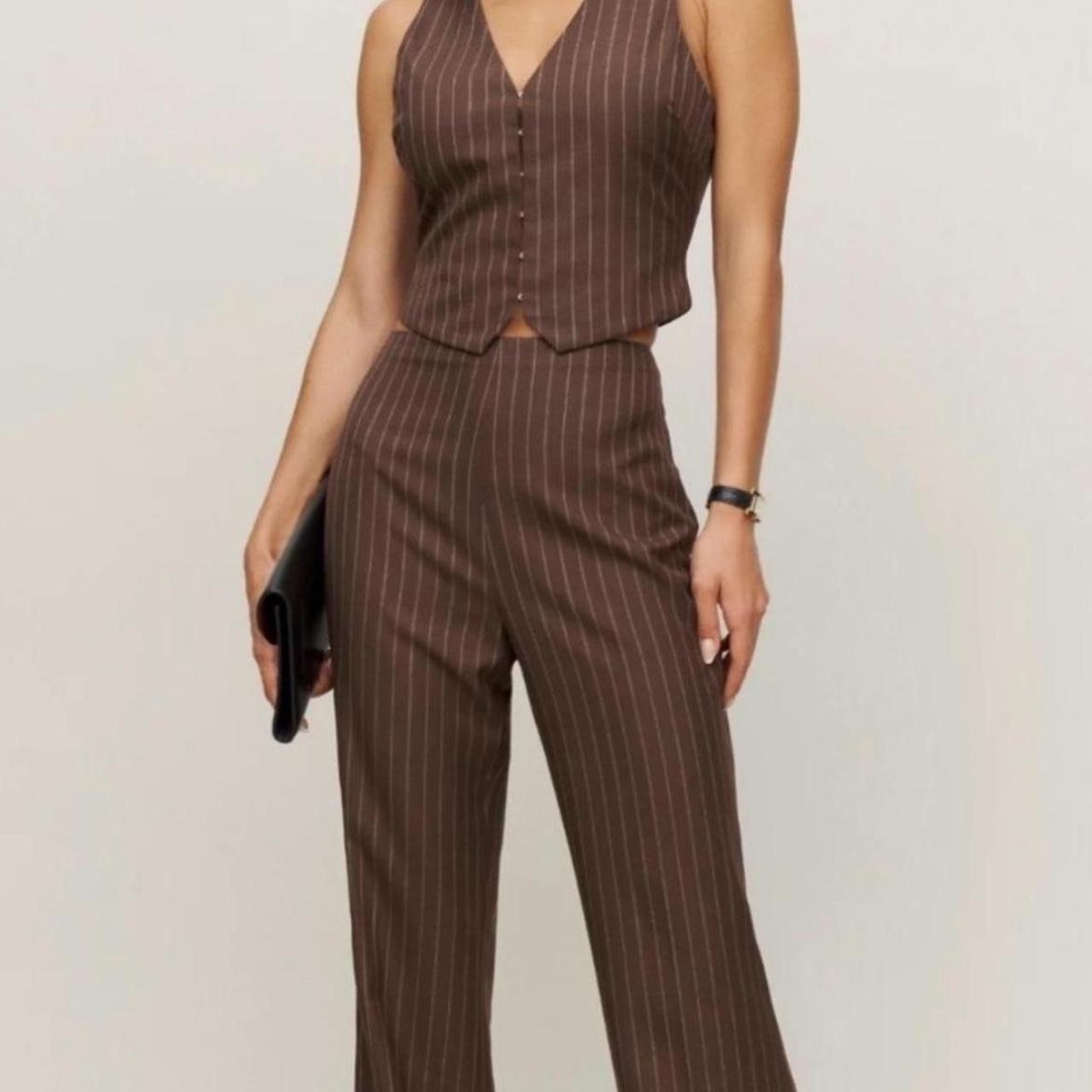 Brown Reformation pinstripe two-piece suit - vest... | Depop