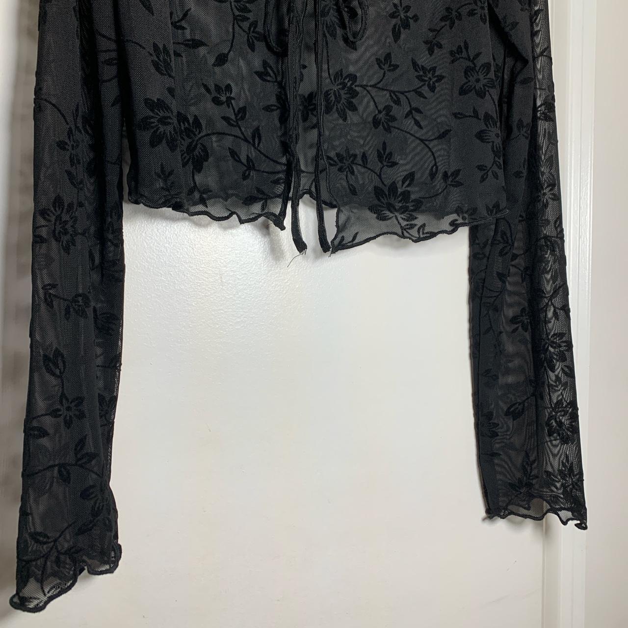 Black floral mesh/sheer long sleeve cover up with a... - Depop