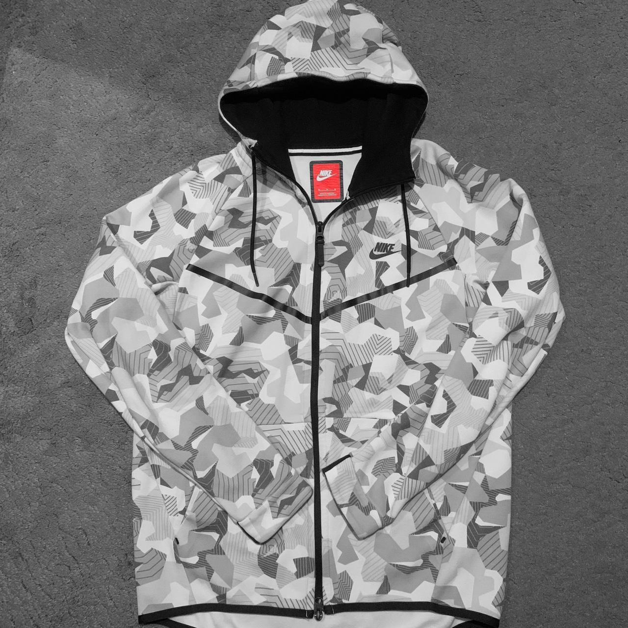 Nike Tech Fleece camo hoodie in white and grey - Depop