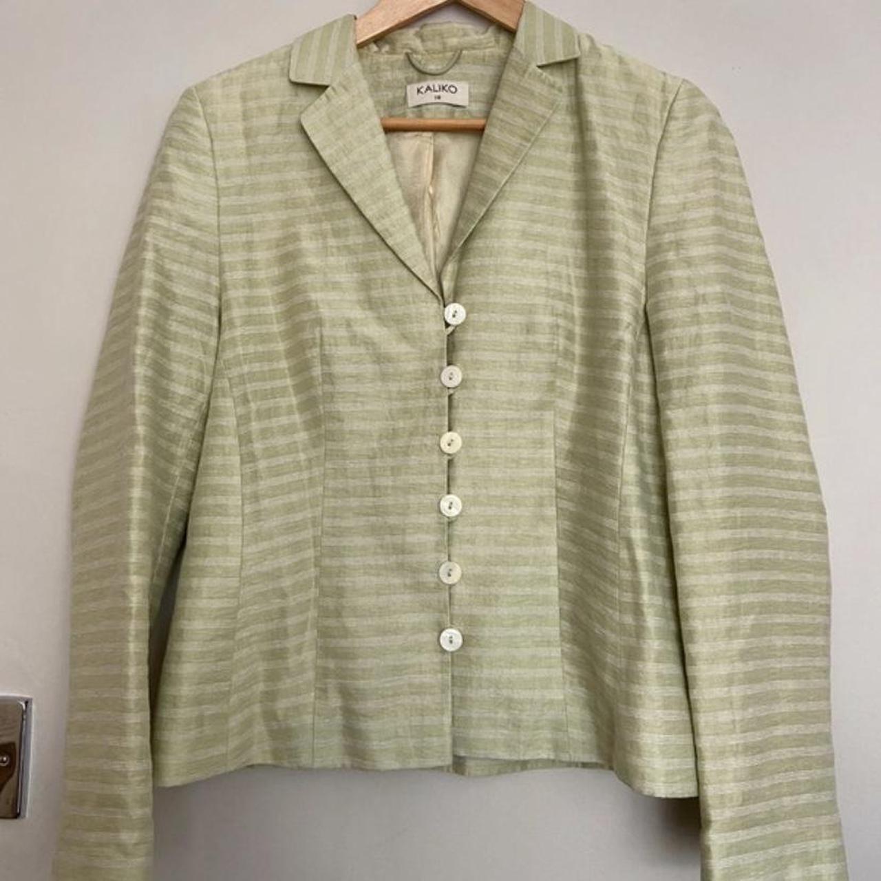 Women’s Kaliko green striped blazer jacket- Size 10.... - Depop