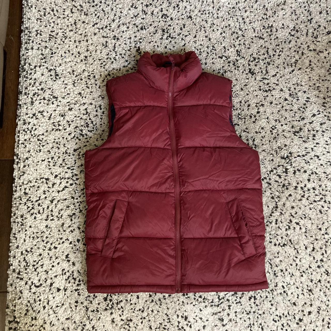 Red puffer vest! Dark red almost burgundy bubble... - Depop