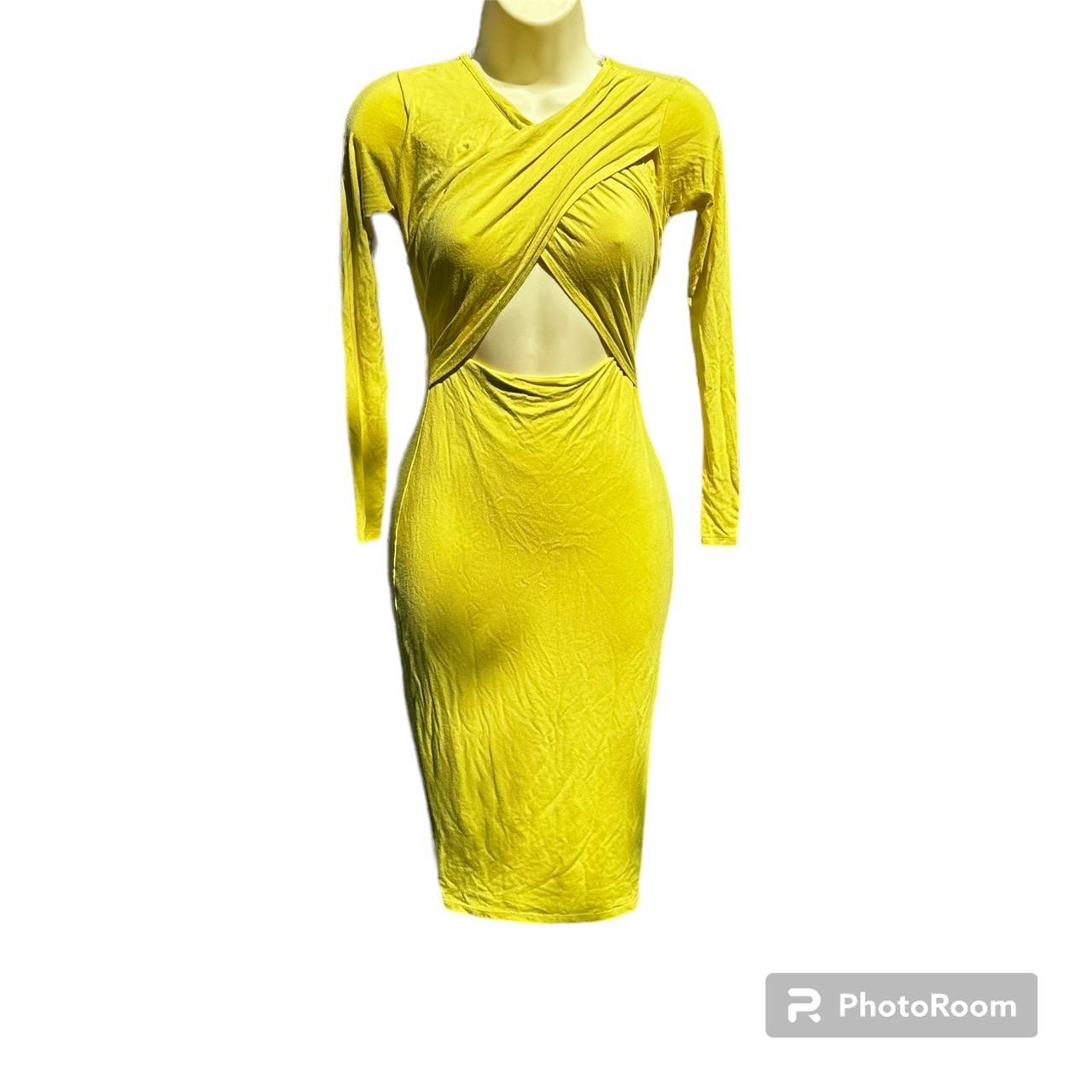 Stunning yellow cut out going out dress size 8... - Depop