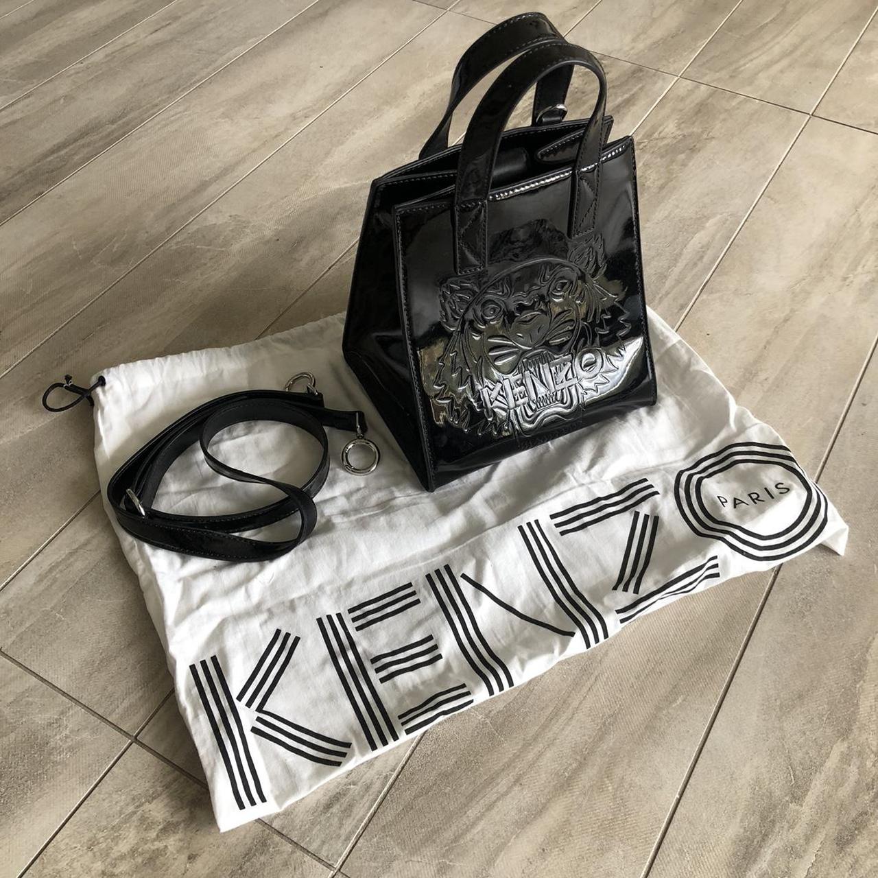 Black Kenzo patent leather handbag with embossed... - Depop