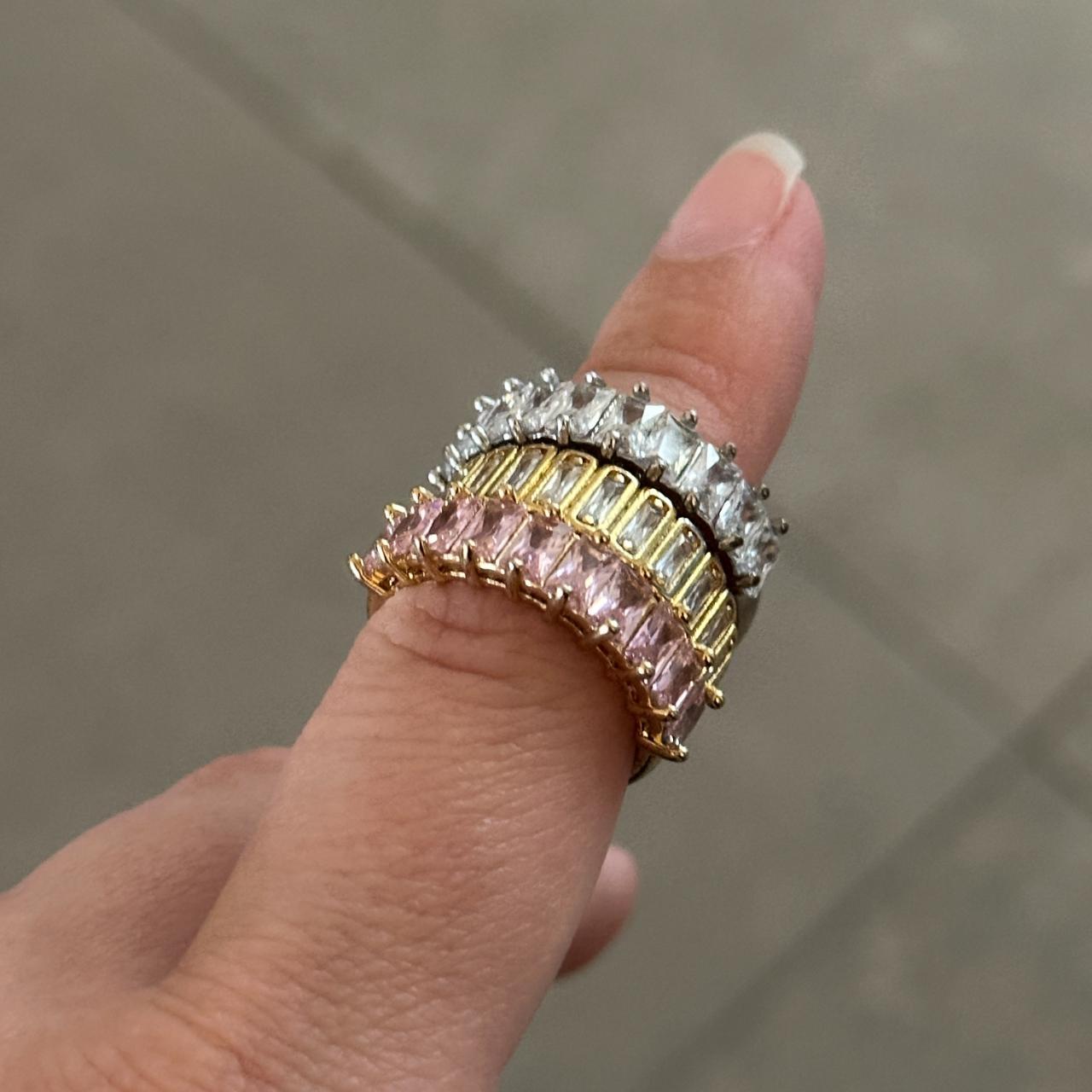 Set of 3x Crystal Rings - Depop