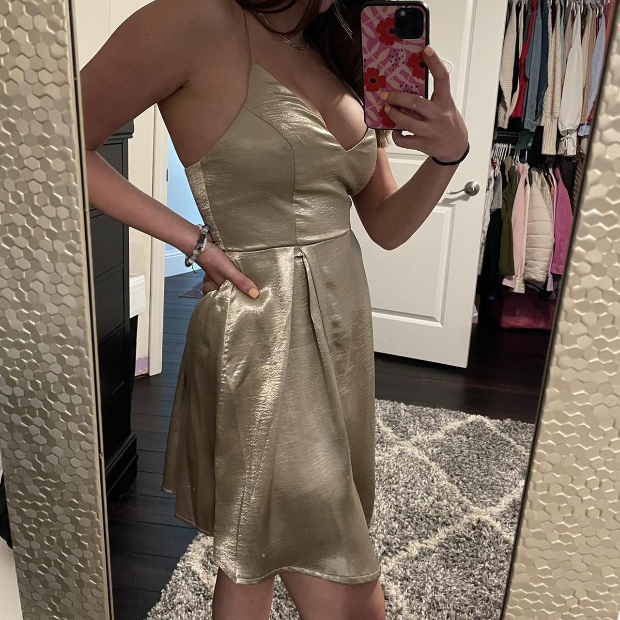 Satin champagne Missguided dress, wore once a couple... - Depop