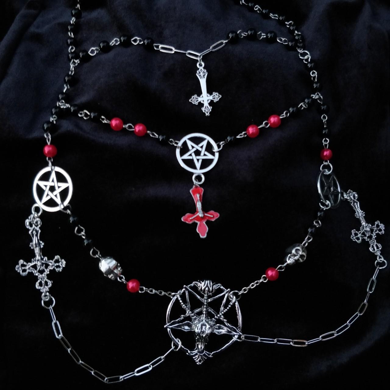 Goth rosary necklace- more pictures Baphomet,... - Depop