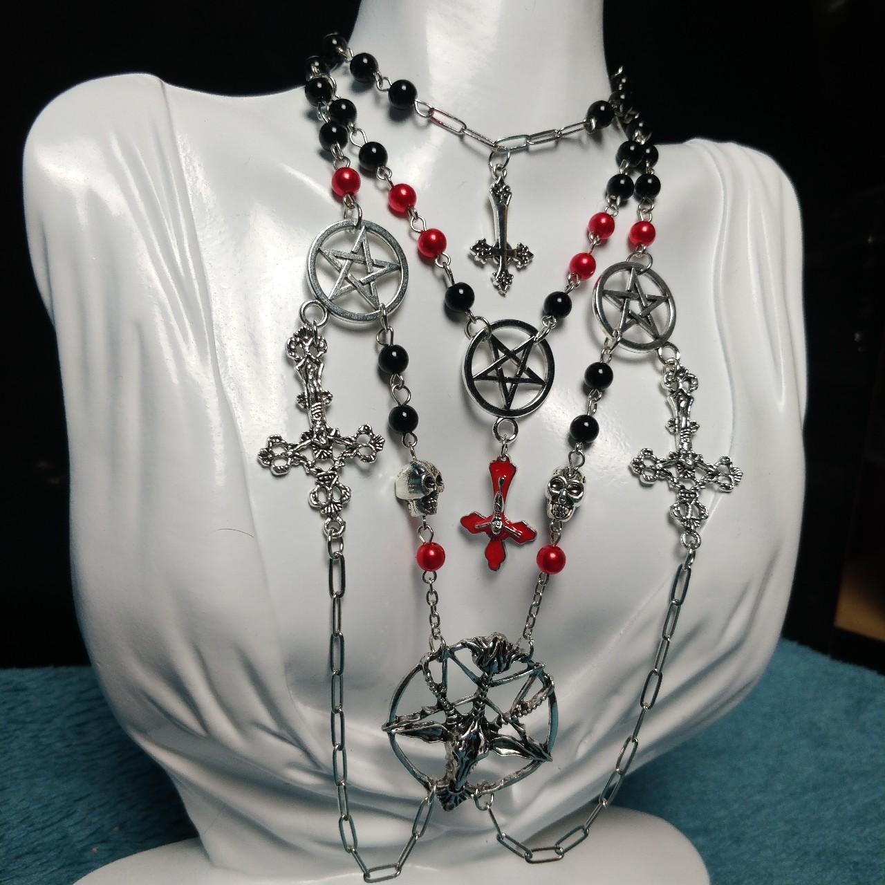 Goth rosary necklace- more pictures Baphomet,... - Depop