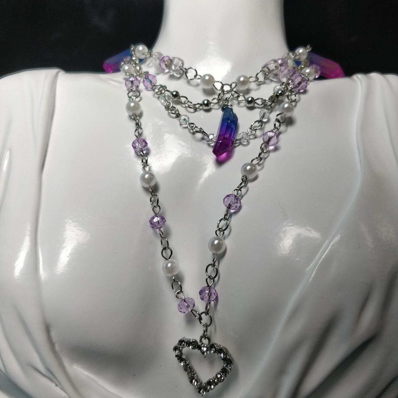 Mermaid multi strand necklace with diamante heart... - Depop Mermaid multi strand necklace with diamante heart... - Depop