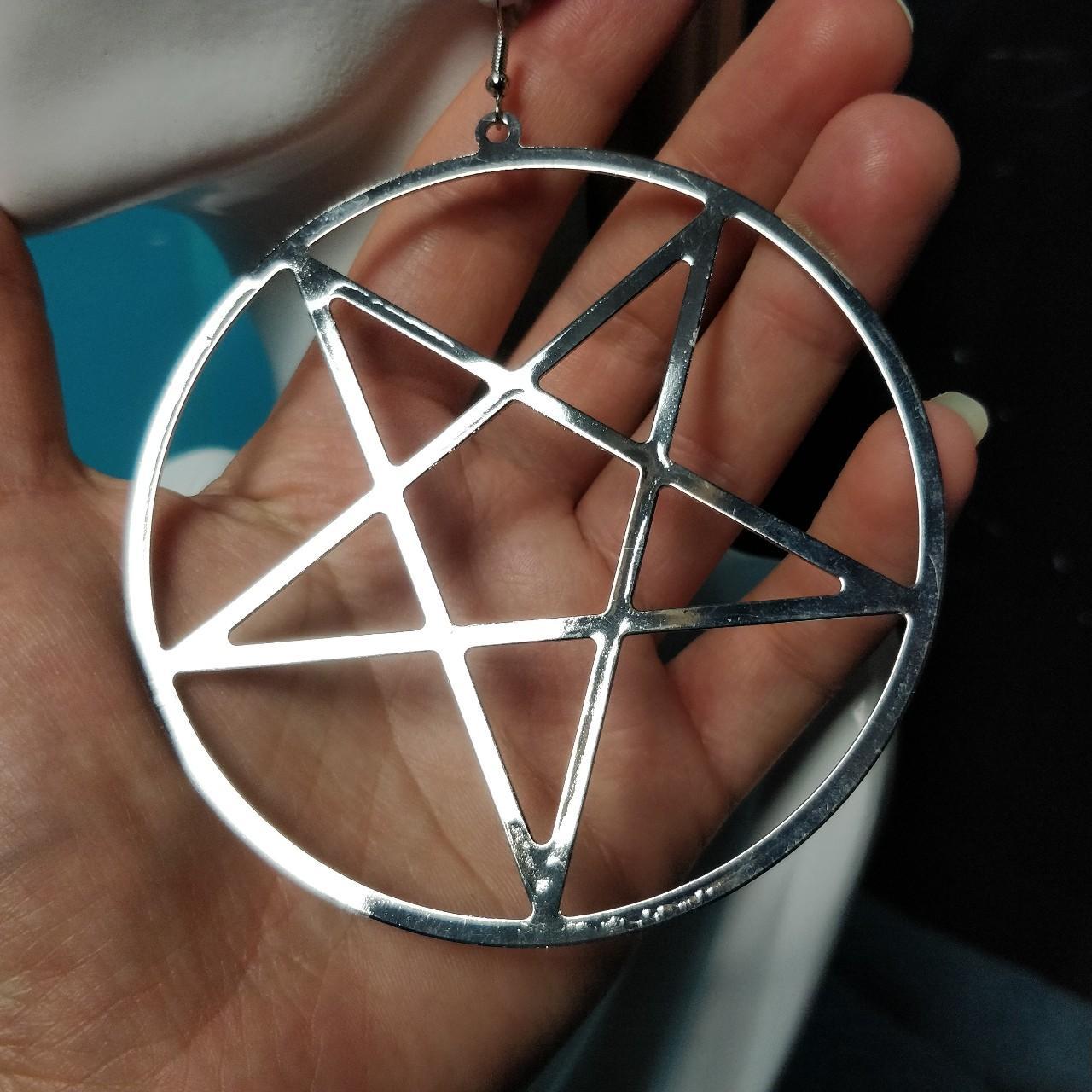 Huge pentagram hoop earrings!! 3.4 inches Nickel... - Depop
