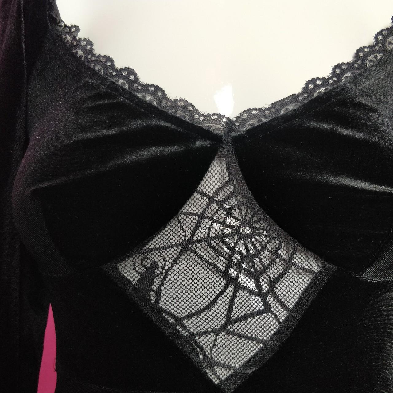 Goth dress Black velvet dress with Spiderweb fishnet... - Depop