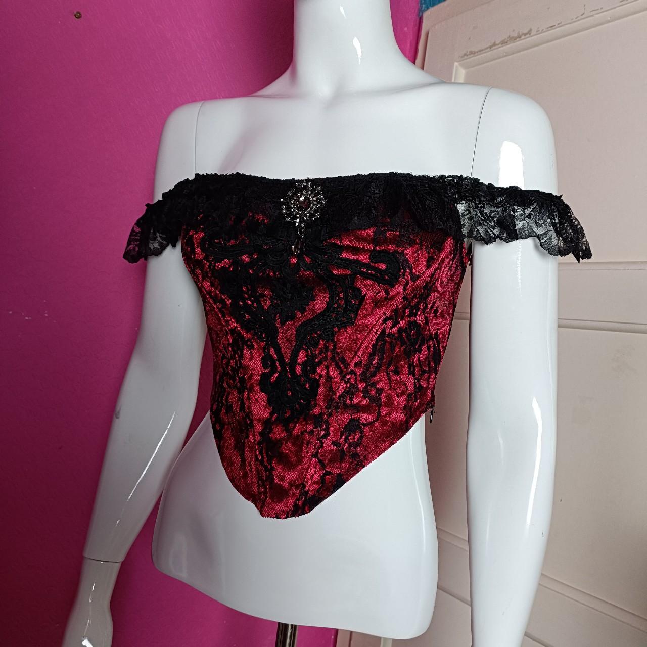 Vampire corset / Basque Red Velvet with black lace... - Depop