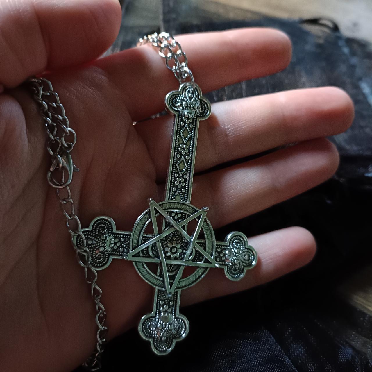 Inverted Crucifix necklace with pentagram Goth... - Depop