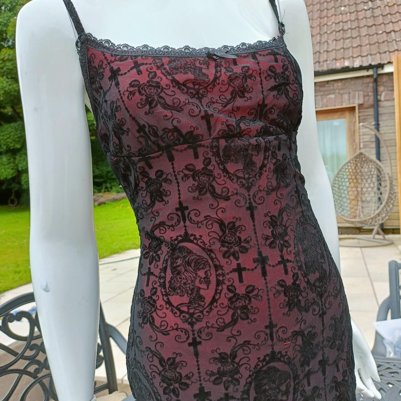 Gothic dress Red under layer with black mesh... - Depop