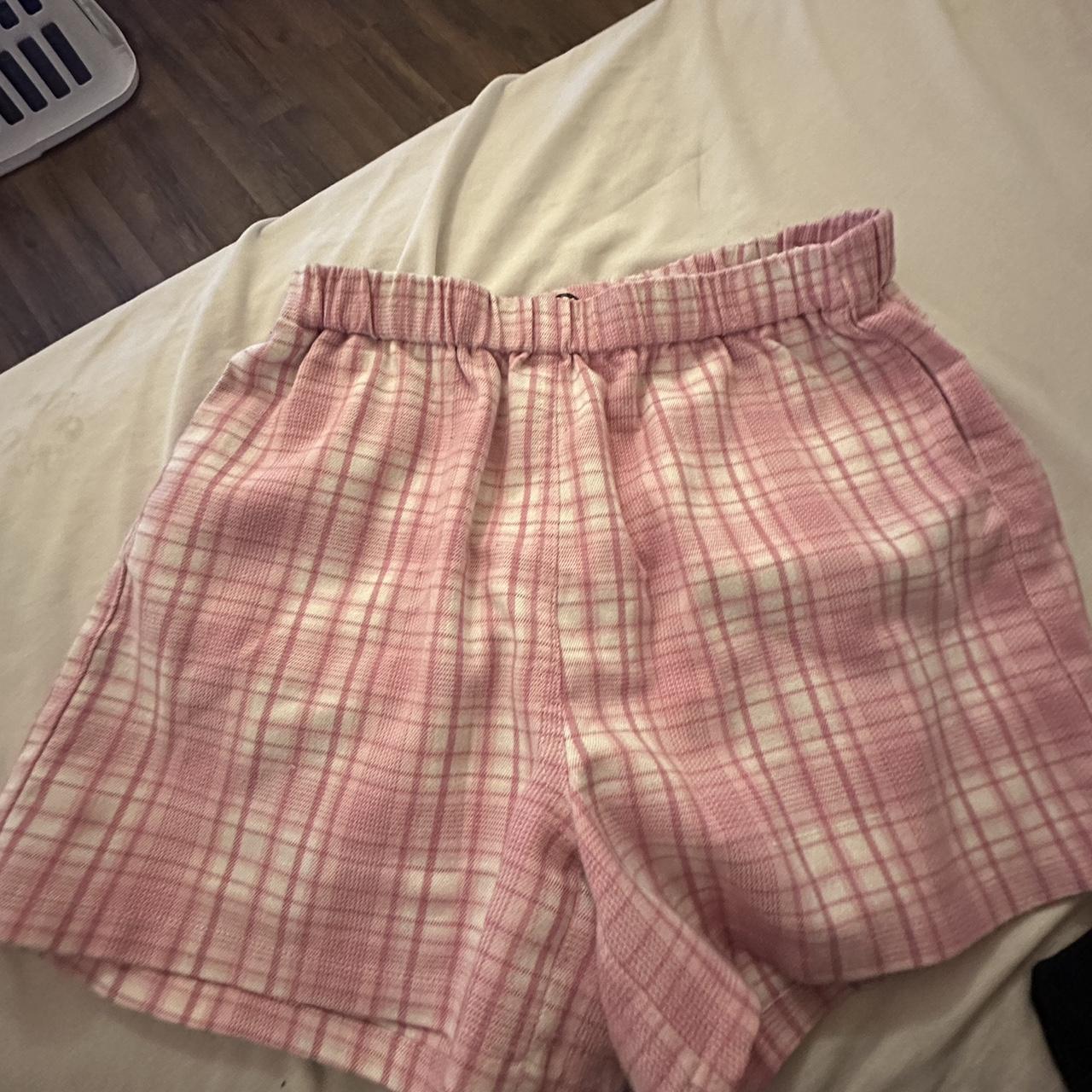 Brandy Melville Pink Boxer Plaid Shorts Fits S-M - Depop