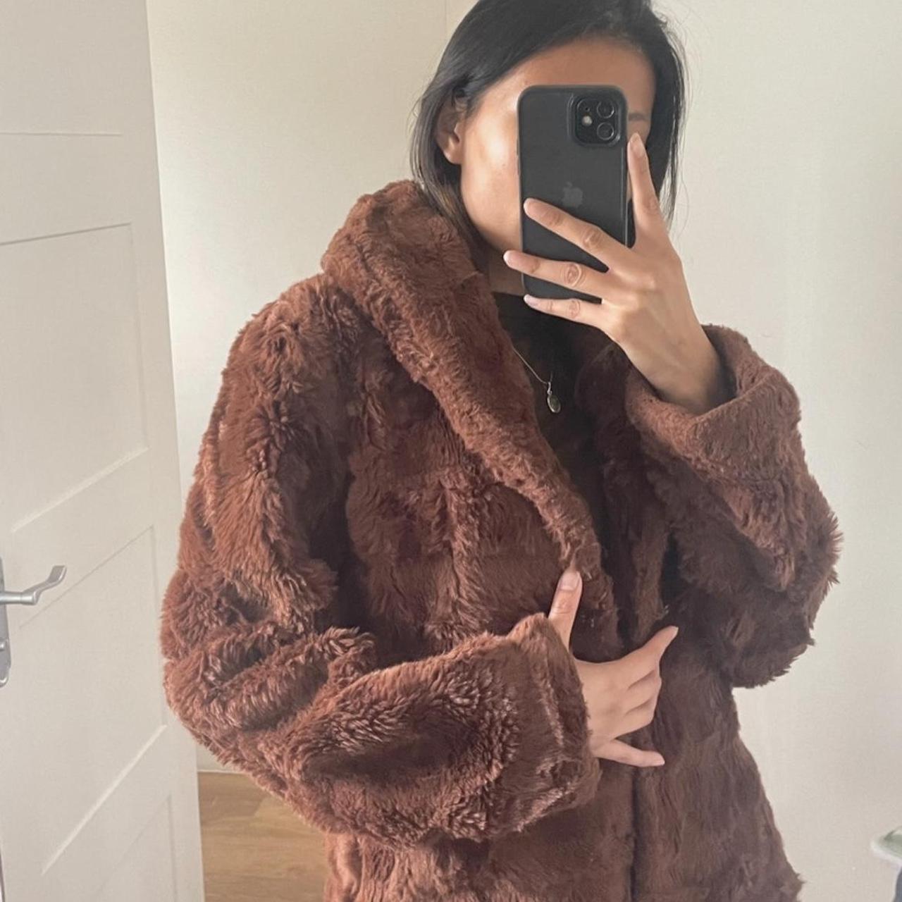 Brown faux fur coat - Depop