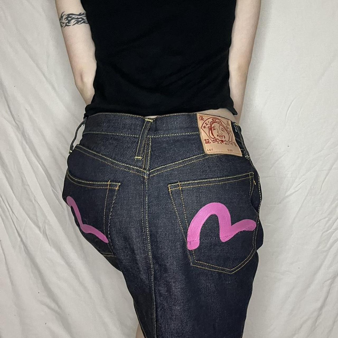 Evisu Women's Pink and Navy Skirt | Depop