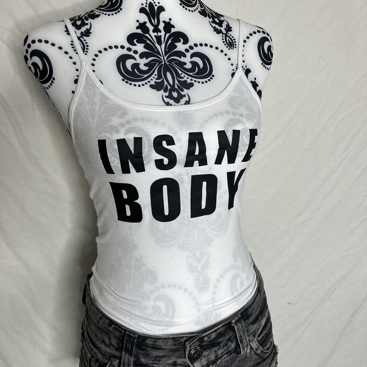 INSANE BODY white tank top Hand printed on a 100%... - Depop