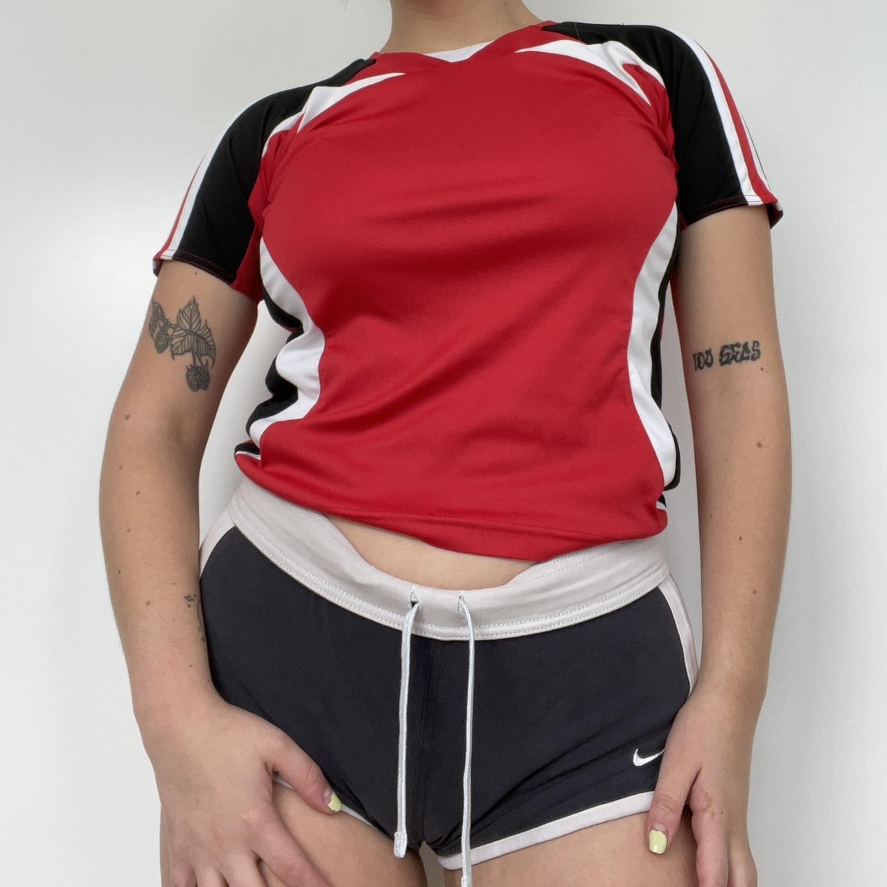 y2k top blokette sporty jersey style athletic red,... - Depop