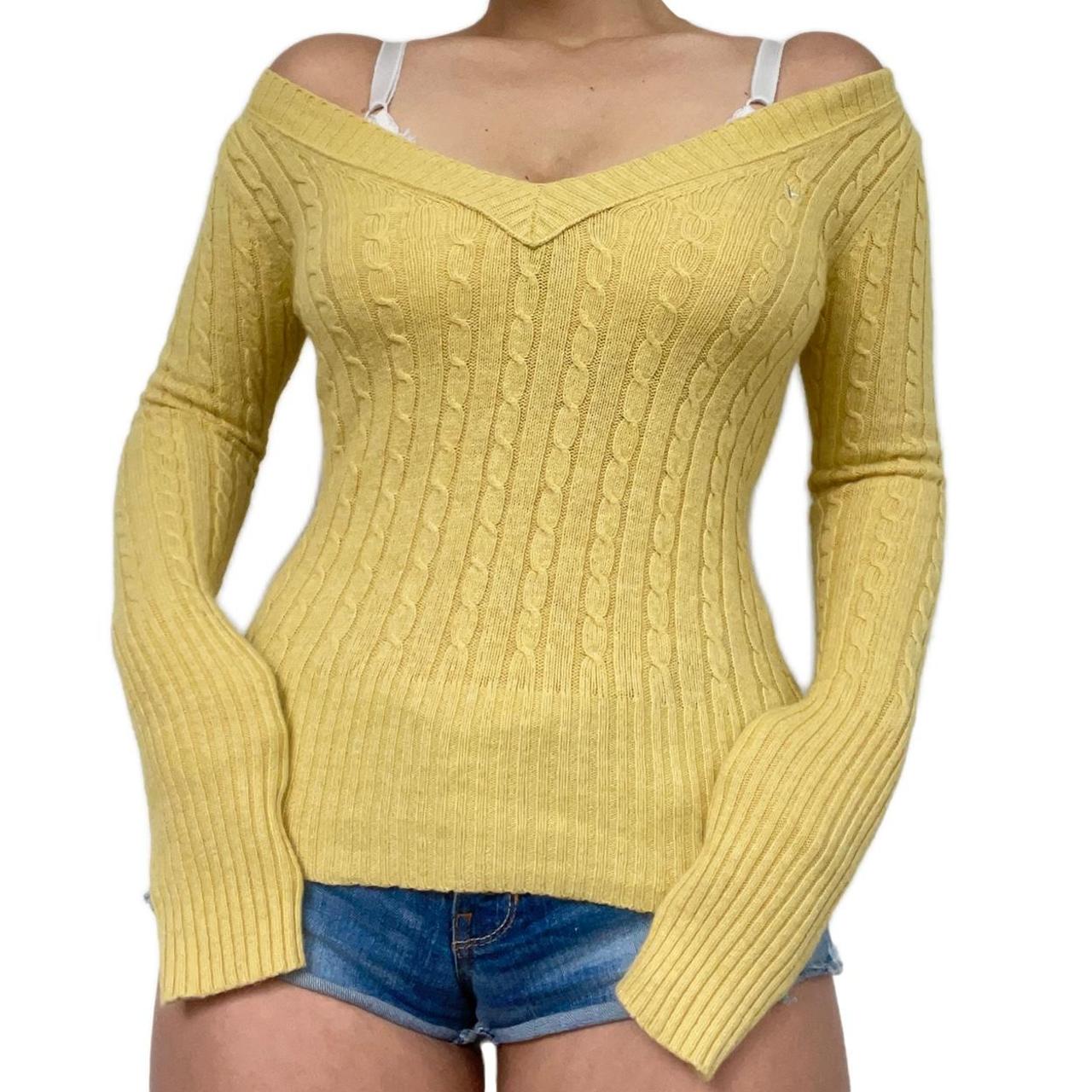 y2k sweater adorable yellow knit vintage american... - Depop