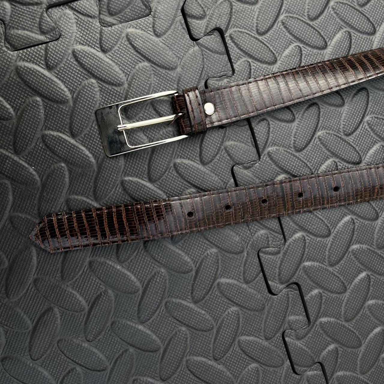 Dark brown faux snake skin belt. Silver buckle.... - Depop