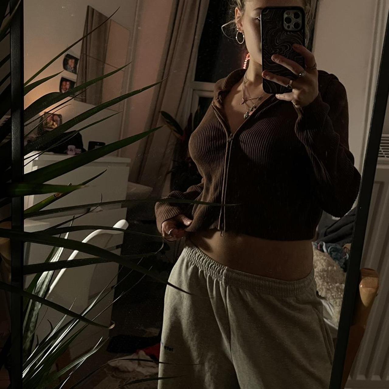 Brown zipped hoodie Brandy Melville Urban... - Depop