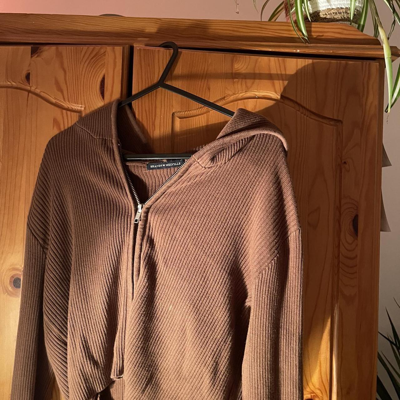 Brown zipped hoodie Brandy Melville Urban... - Depop