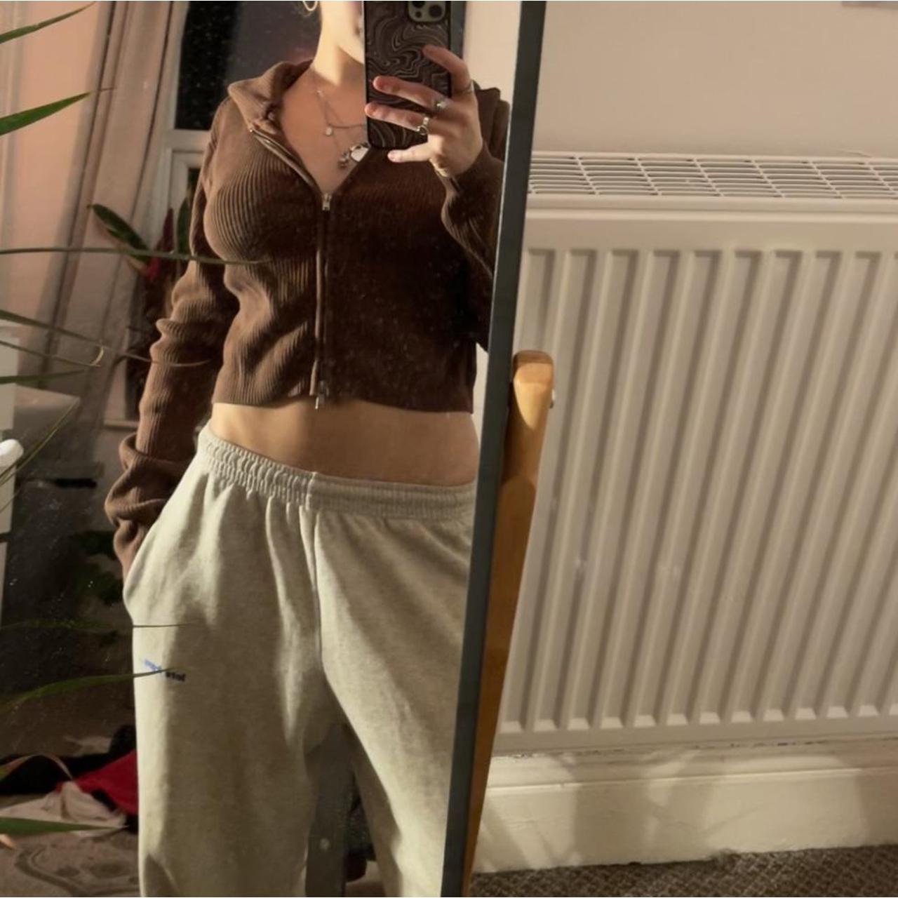 Brown zipped hoodie Brandy Melville Urban... - Depop