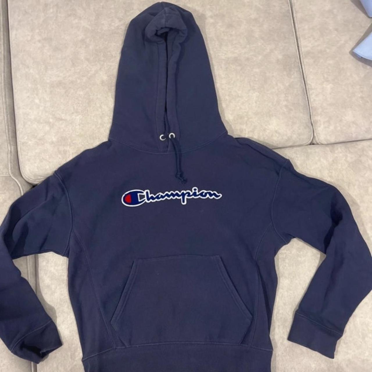 Blue/purple Champion jumper. Says large but fits... - Depop