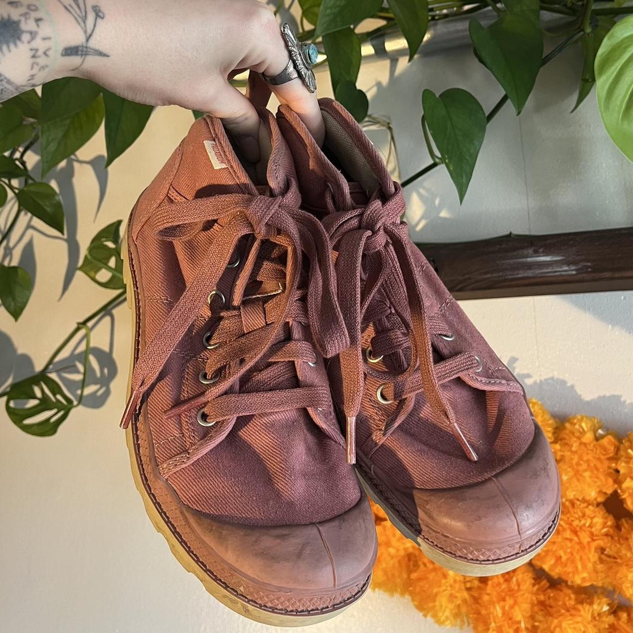 Gently worn pink Palladium boots. All over dusty... - Depop