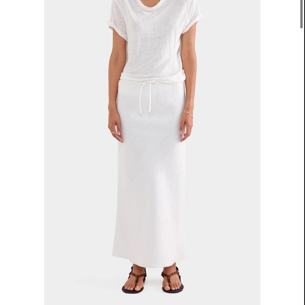 Venroy drawstring bias skirt in white linen Retails... - Depop