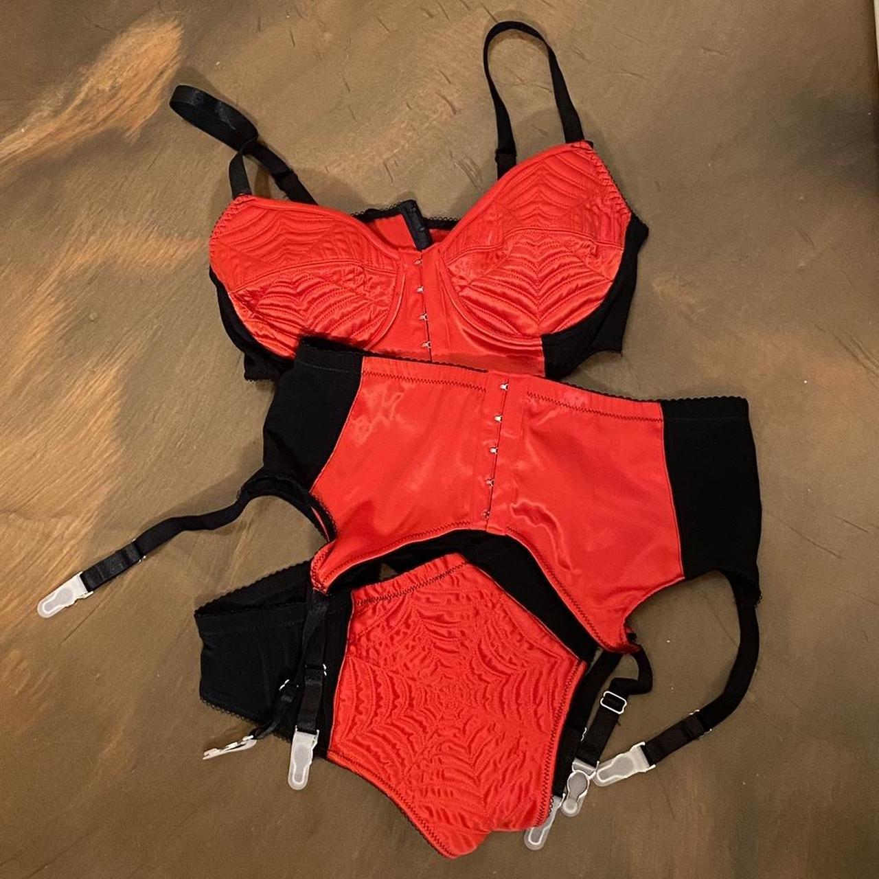 Scarlet Webutant Bullet Bra, Panty, and Garter Set.... - Depop