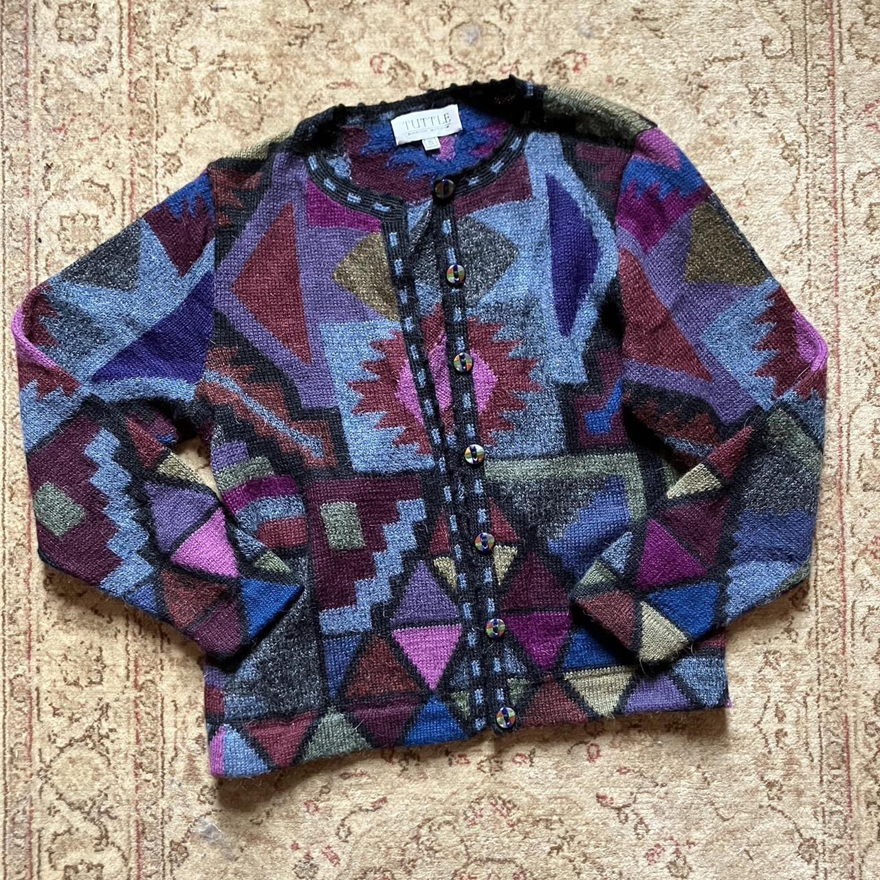90s knit jumper Aztec print knitted jumper 90a wool... - Depop