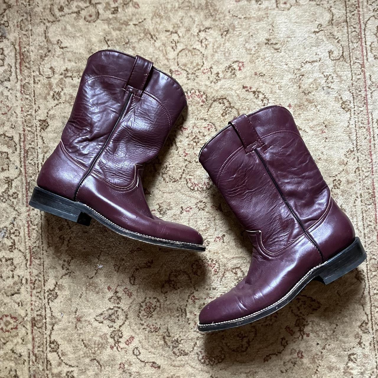 Burgundy cowboy boots Genuine leather boots No... - Depop