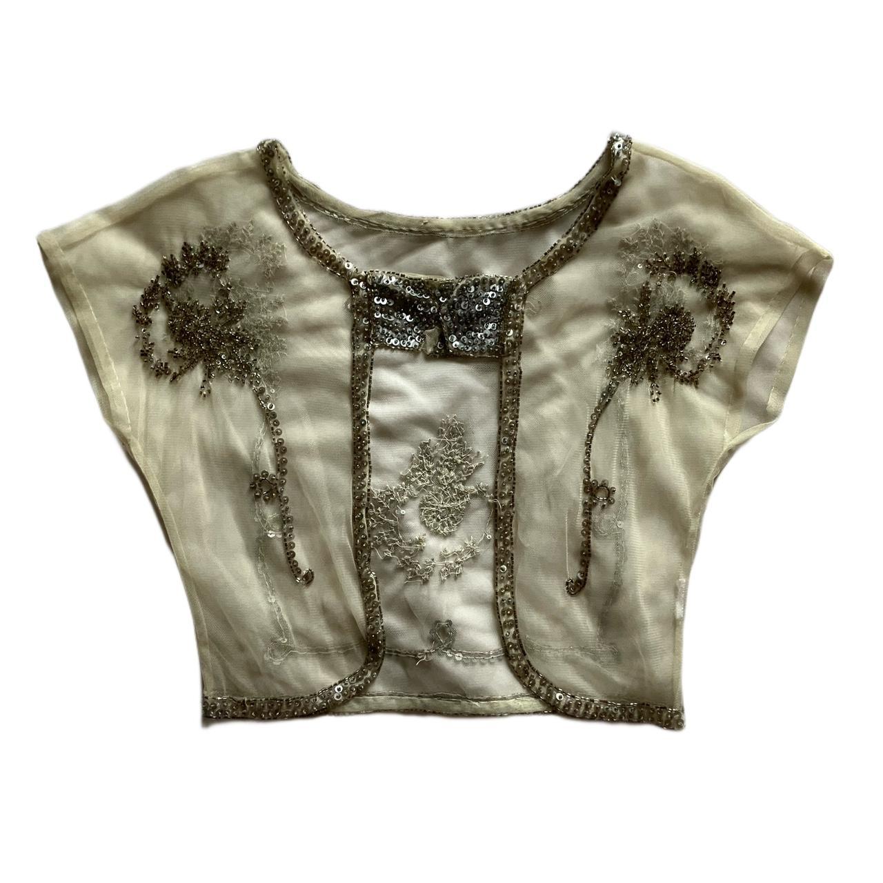 Beaded short sleeve mesh cardigan Can be worn... - Depop