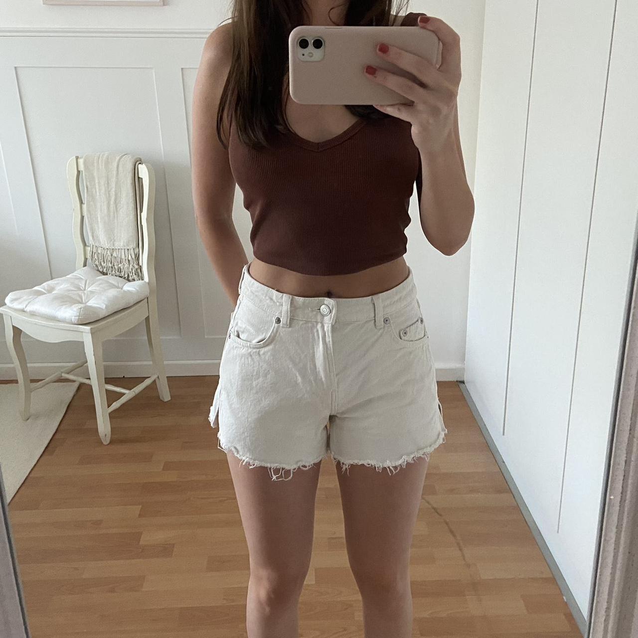 Weekday swift shorts - white denim high waisted... - Depop