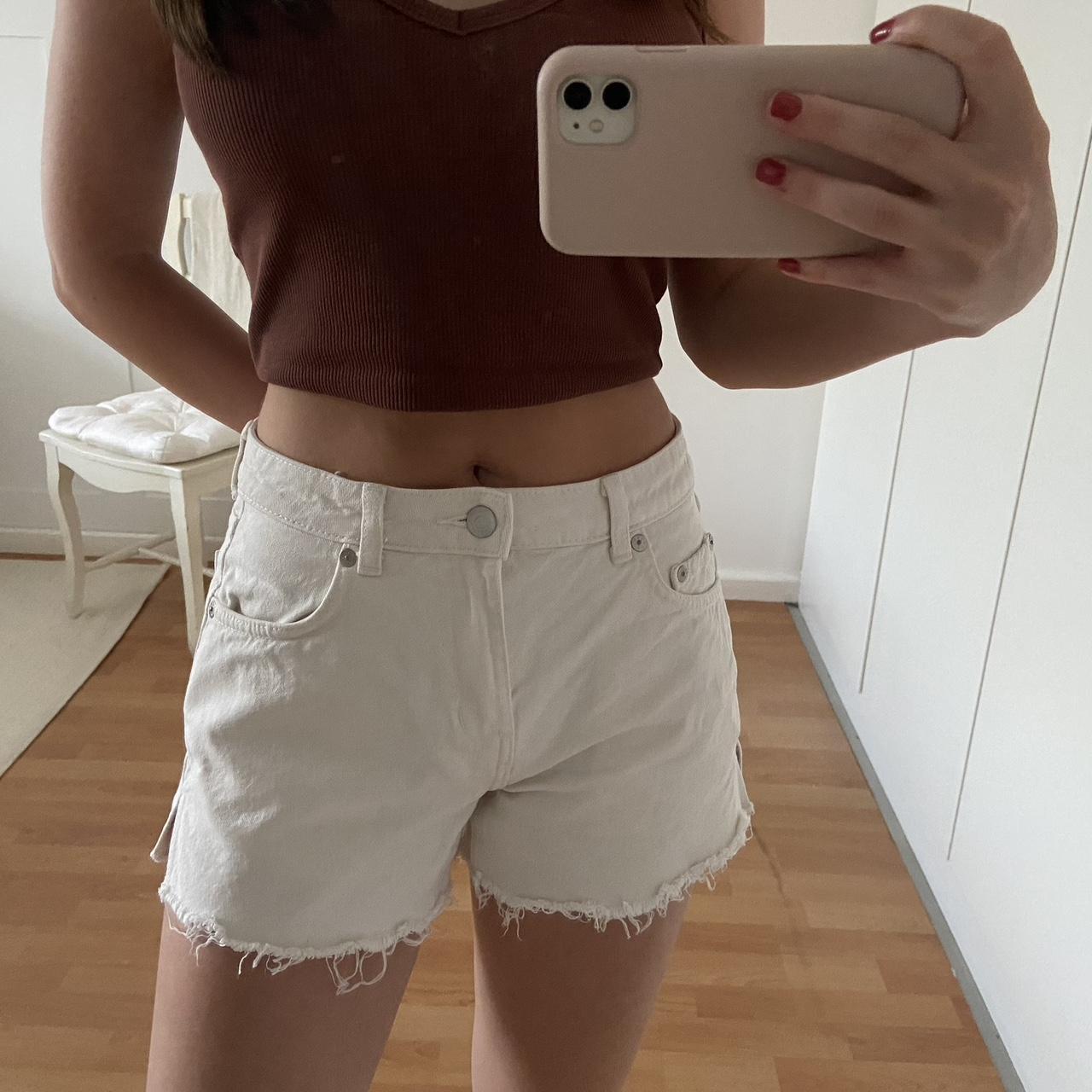 Weekday swift shorts - white denim high waisted... - Depop