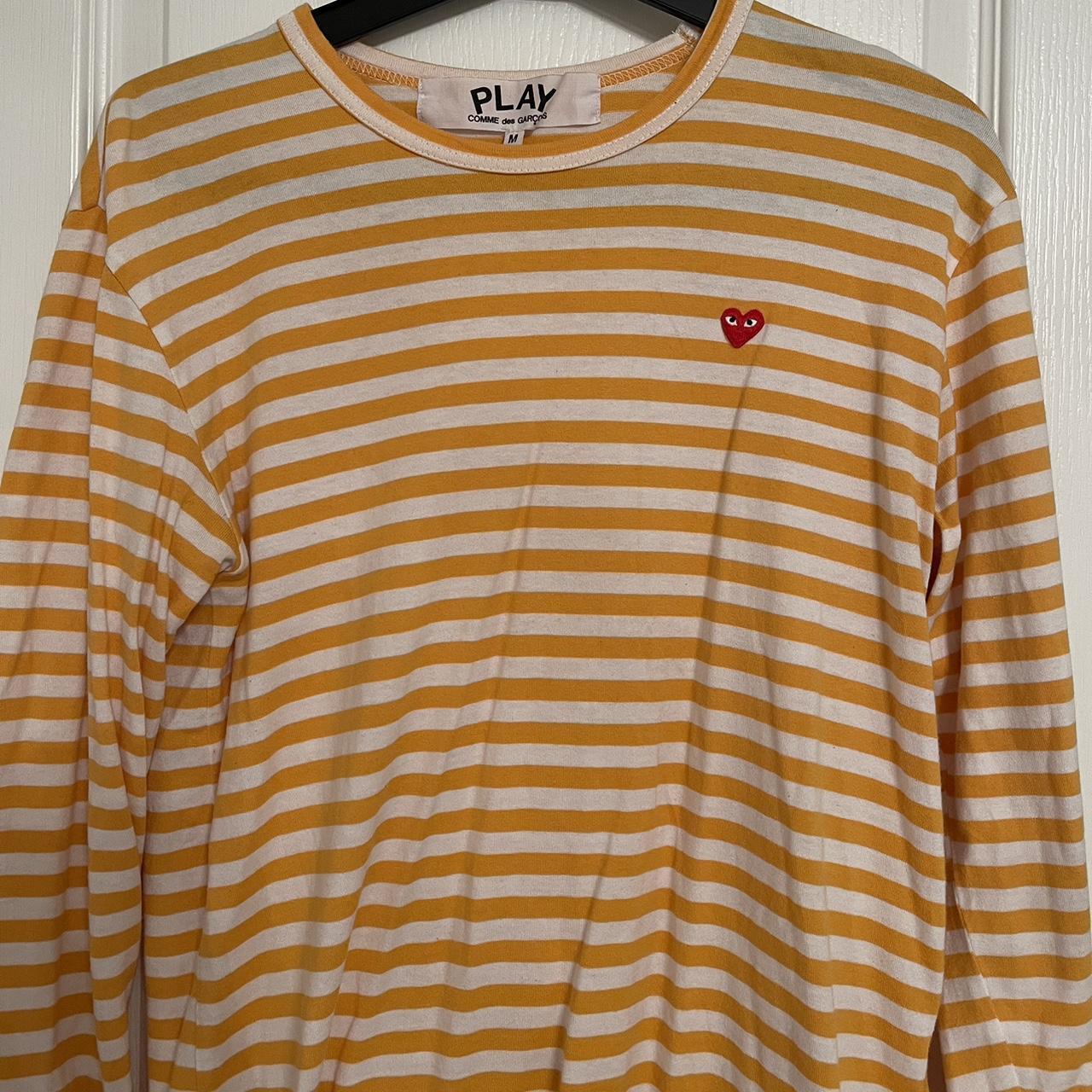 CDG yellow/orange and white stripe top Hardly worn - Depop