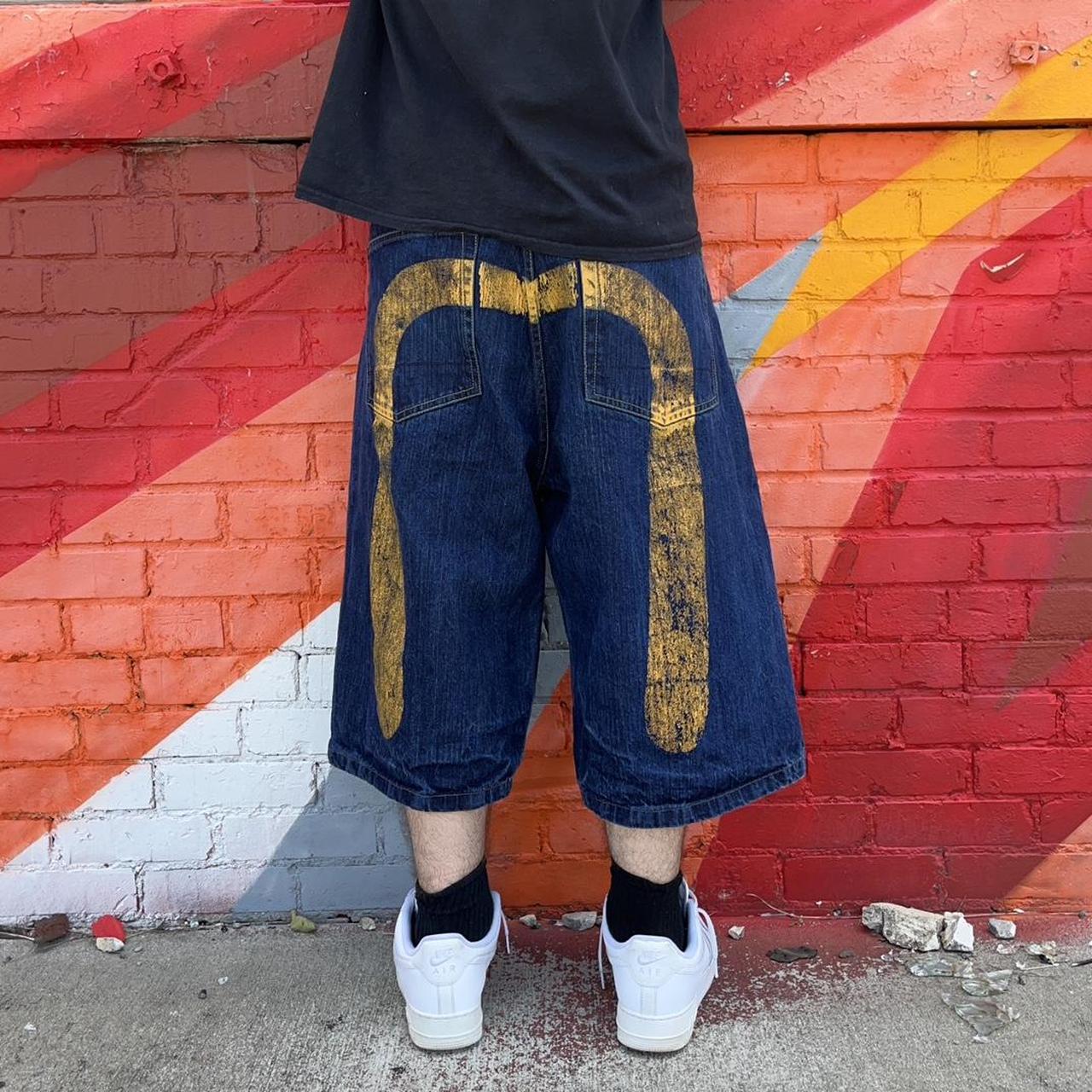 Evisu Denim Jean Shorts. Measured size 40x14.5 - Depop