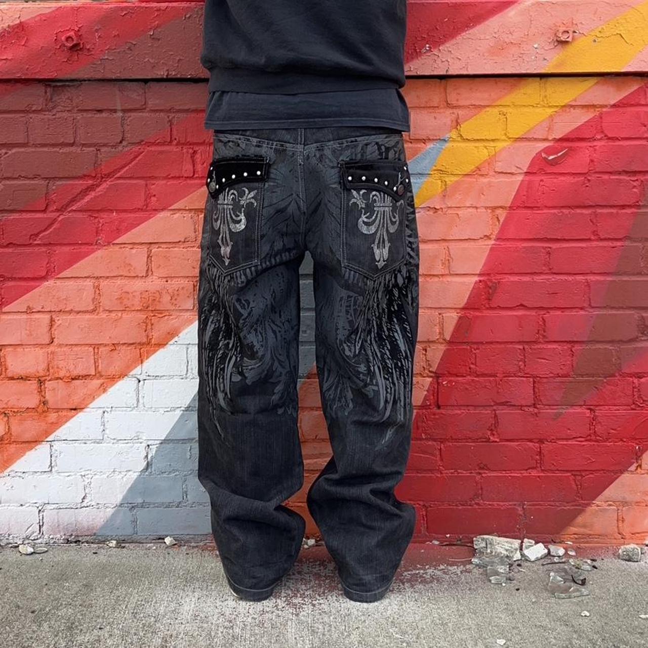 Y2k Raw Blue Grunge Graphic Baggy Jeans. Measured... - Depop