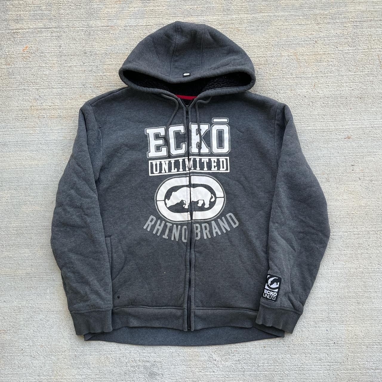 Y2k Ecko Unltd Fur Lined Zip Up Hoodie. size large... - Depop