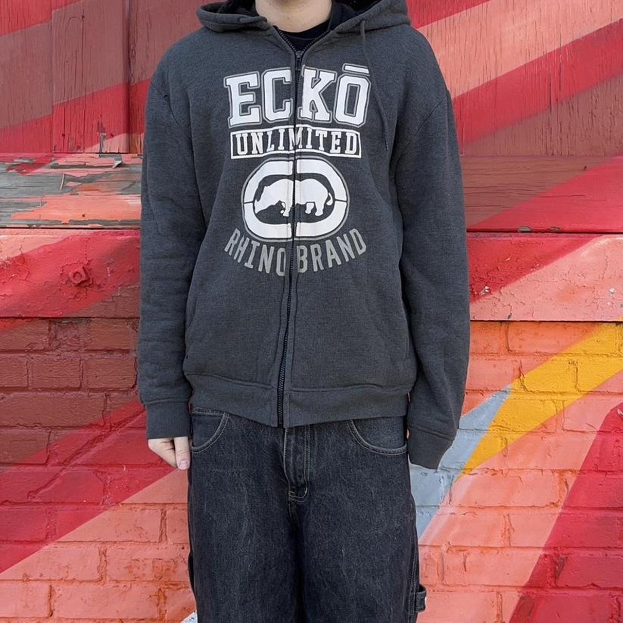 Y2k Ecko Unltd Fur Lined Zip Up Hoodie. size large... - Depop