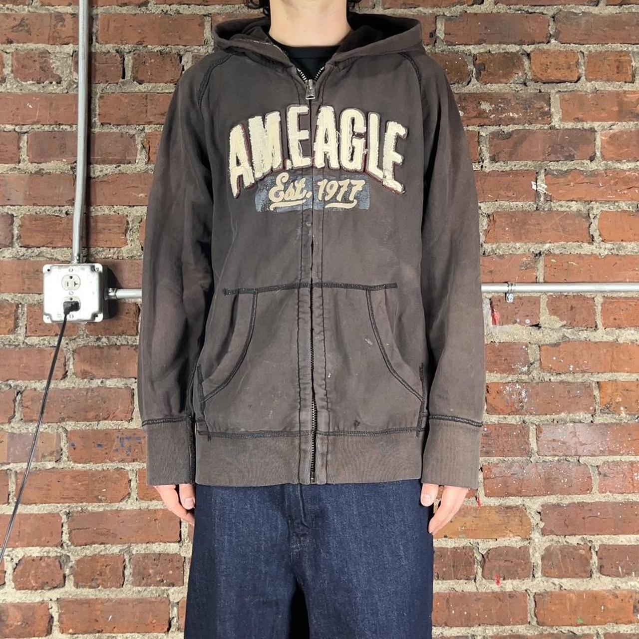 Y2K American Eagle Patch Faded Hoodie Size large in... | Depop