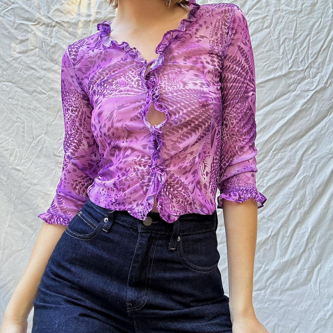 Sheer purple leopard print top. Super stretchy. May... - Depop
